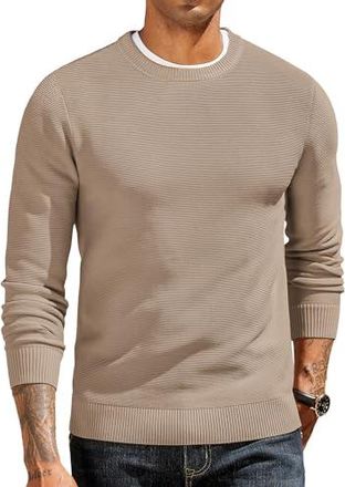 Coofandy Pull Homme col Rond Pulls en Maille Fine Pullover &agrave; Manches Longues Pull Tricot&eacute; de Bureau Casual Sweater Basique Pulls pour Homme Hiver Chaud Kaki M