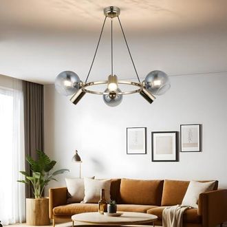 Opviq Antique Lacquer Chandelier, Metal Body, Adjustable Height 30-110 cm, &Oslash;14 Glass Cap, 3 x E27 & 3 x GU10 Sockets, Elegant Lighting for Home Decor