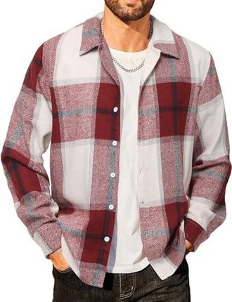 Coofandy Chemise en flanelle &agrave; carreaux pour homme - Manches longues - D&eacute;contract&eacute;e - Boutonn&eacute;e - Coupe normale - Costume traditionnel - Chemise de b&ucirc;cheron, R