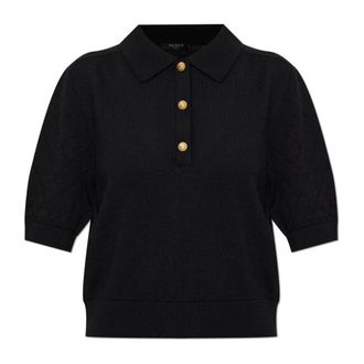 Balmain Femme, Pulls, Noir, Taille: 34 FR Polo Tricot&eacute; &agrave; 3 Boutons