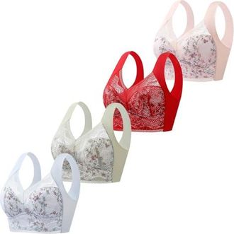 Generic Soutien-gorge 2026 pour femme 4 pi&egrave;ces avec dentelle fine dans le dos sans anneau en acier - Bonnet fixe - Grand spectacle - Petite poitrine lat&eacute;rale 