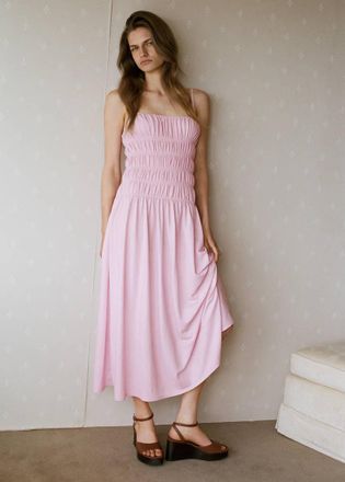 Mango Robe longue fronc&eacute;e rose clair - Femme - XXS - MANGO