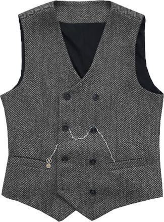 Solovedress Herren Jahrgang Anzug Weste Zweireihig Wolle Tweed Weste f&uuml;r Hochzeit Groomsmen(Grau.XXL)