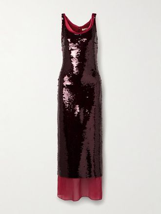Emilia Wickstead Nehemia Maxikleid Aus Mehrlagigem Seiden-organza Und T&uuml;ll Mit Pailletten - Burgunder