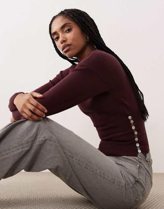 Motel Elira - Pull &agrave; encolure bateau et boutons - Prune-Violet