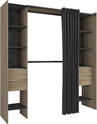 PEGANE Kit placard extensible coloris Chene kronberg/sidewalk + rideau noir - L115-190 x P50 x H203 cm -PEGANE