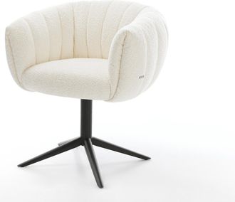 DELIFE Drehstuhl Jada-Flex Boucl&eacute; Wei&szlig; Fu&szlig;kreuz Schwarz 360&deg; drehbar Wippfunktion Taschenfederkern, Esszimmerst&uuml;hle