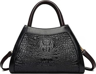 Generic Sac &agrave; main crocodile pour femme, sac &agrave; main tendance avec poign&eacute;e sur le dessus, sac &agrave; bandouli&egrave;re moyen pour femme, Noir, Medium