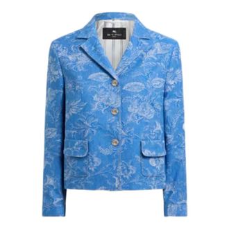 Etro Femme, Vestes, Bleu, Taille: 34 FR Veste Courte en Jacquard Denim