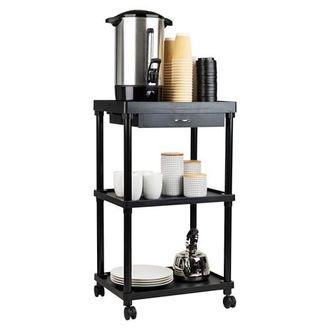 Mind Reader Bar Cart, Rolling, Utility Cart, 3-Tier, Coffee Cart, Bathroom, Kitchen, Plastic, 20 L x 15 W x 34.5 H, Black