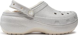 Crocs Pantoletten Crocs Classic Platform Glitter Lined Clog W 210413 Silberfarben