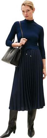 Tommy Hilfiger Robe Femme Slim Rib Mix Midi, Bleu (Dark Night Navy), XL