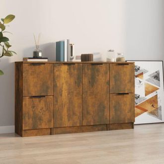 vidaXL Buffets 3 pcs Ch&ecirc;ne fum&eacute; Bois ding&eacute;nierie