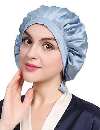 LilySilk Bonnet de Nuit en Soie pour Femme Bonnet Chapeau Bonnet De Sommeil Coiffure Soin Cheveux 19 Momme Bleu Clair