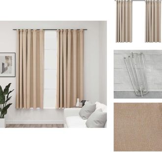 vidaXL Verdunkelungsvorhänge 2 Stk. Haken Leinenoptik Beige 140x175 cm - Verdunkelungsvorhänge - Leinenoptik - Vorhänge - Wohnaccessoires