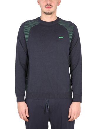 HUGO BOSS Front Logo Cotton Sweater - Blue