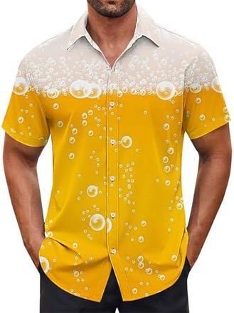 Generic Chemises &laquo; Happy Beer Day &raquo; pour hommes et femmes amateurs de bi&egrave;re d&eacute;t&eacute; &agrave; manches courtes d&eacute;contract&eacute;es coupe d&eacute;contract&eacute;e boutonn&eacute;e &agrave; manches longue