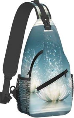 Generic Sacoche Port&eacute; &eacute;paule Fleurs de lotus blanches Casual Sac De Poitrine Mode Sac &agrave; Poitrine pour Camping Voyage &eacute;cole