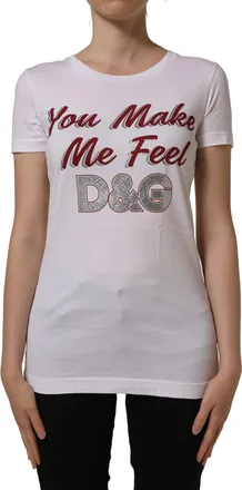 Dolce & Gabbana Womens White Graphic Print Cotton Crew Neck T-Shirt