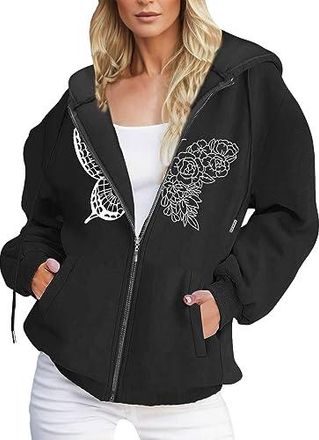 Generic Vestes pour femmes 2026 avec fermeture &eacute;clair et manches longues pour lautomne et lhiver avec poches, Noir, L