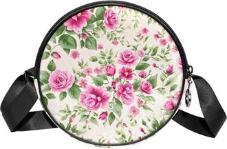 Generic Sac &agrave; bandouli&egrave;re rond pour femme, motif floral color&eacute;, petit sac &agrave; bandouli&egrave;re avec fermeture &eacute;clair, bretelles r&eacute;glables, sac &agrave; main rond d&eacute;contract