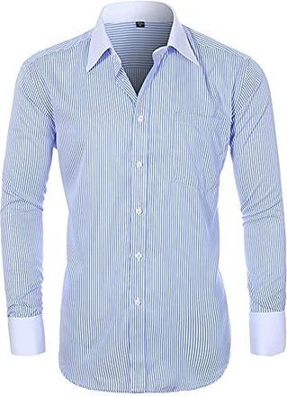 AlltheMen Chemise Casual Hommes à Manches Longues Rayures Chemise daffaires décontractée à Coupe Moderne Bleu Rayure 1 L