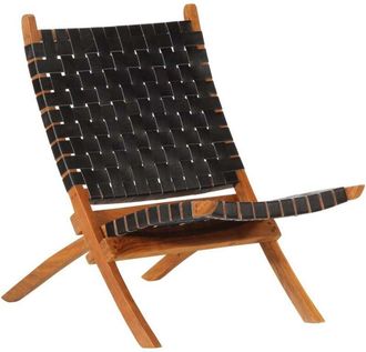vidaXL Chaise de relaxation pliable noir cuir v&eacute;ritable vidaXL