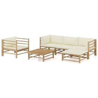 vidaXL vidaXL Salon de jardin 6 pcs avec coussins blanc cr&egrave;me bambou