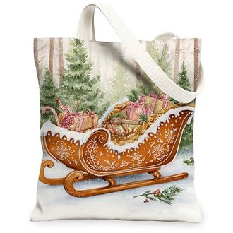 Generic Sacs fourre-tout en toile avec motif de tra&icirc;neau de No&euml;l, sacs d&eacute;picerie r&eacute;utilisables, vintage, l&eacute;gers, lavables en toile pour Tra, marron, 13x15 Inc