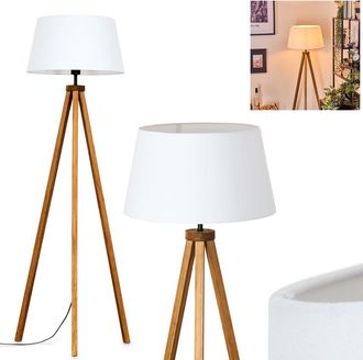 HOFSTEIN Stehleuchte Bassagoda, Stehlampe aus Holz/Stoff in Naturfarben/Weiß, Leuchte im skandinavischen Design mit rundem Schirm (Ø 45 cm) u. Fußschalter, Höh