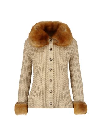Saint Laurent Cardigan In Knit And Shearling