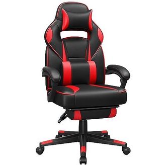 Songmics Gaming-Stuhl, B&uuml;rostuhl mit Fu&szlig;st&uuml;tze, Schreibtischstuhl mit Kopfst&uuml;tze und Lendenkissen, h&ouml;henverstellbar, ergonomisch, bis 150 kg belastbar, tintens