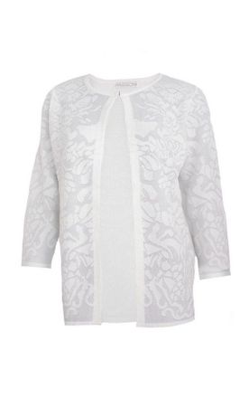 Passioni Cardigan in Grau und Wei&szlig; mit floralem Jacquard-Strick