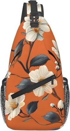 Generic Sacoche Homme Bandouliere Motif de fleur de prunier blanc Durable Sacs Poitrine Antivol Sac DEpaule pour Femme &eacute;cole Camping