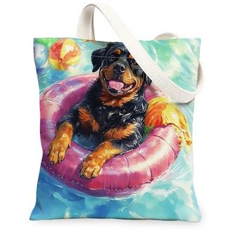 Generic Sac fourre-tout amusant en toile motif chien Rottweilers pour faire du shopping, 33 x 38,1 cm, sac &agrave; bandouli&egrave;re r&eacute;utilisable pour femme, peinture dan