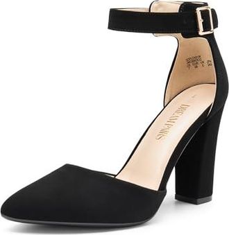 Dream Pairs Escarpins à talons hauts pour femme - Bout pointu - Sangle de cheville - Pour fête de mariage, Nubuck noir, 39.5 EU