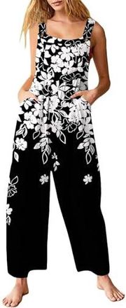 Generic EMUKFD Salopette boh&egrave;me pour femme - Style ethnique vintage - Patchwork - Jambe large - Imprim&eacute; floral - Combinaison d&eacute;t&eacute; d&eacute;contract&eacute;e - Barboteuse bo