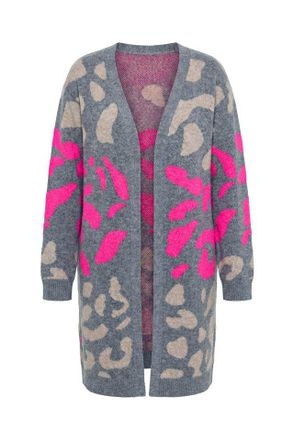 Ulla Popken Strickjacke Long-Strickjacke Leo-Musterstreifen Langarm