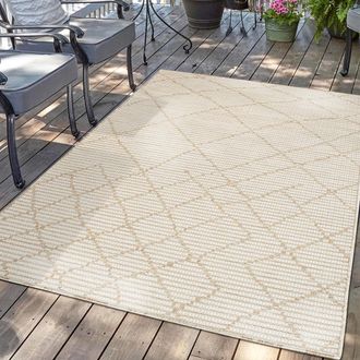Carpet City Outdoor Teppich Terrasse Wetterfest - 60x110 cm - Balkonteppich Beige - Raute-Optik - In-& Outdoor Teppiche für Veranda, Garten, Küche, Bad oder Wohnz