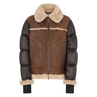 Moncler Homme, Vestes, Brun, Taille: XL Argens Shearling & Nappa Down Jacket