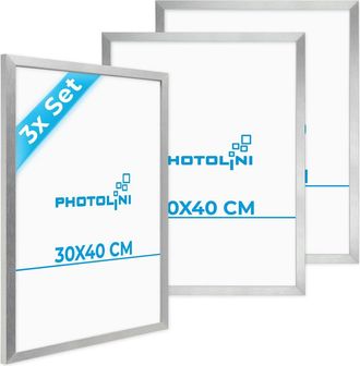 Photolini Bilderrahmen 30x40 Holz MDF Silber, 3er Set Bilderrahmen 40x30 cm, Picture Frame mit bruchsicherem Acrylglas, Rahmen 30 x 40 zum Aufhängen, extra Zube
