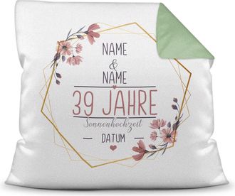 Tassendruck Kissen Hochzeitstag Sonnen Hochzeit - mit Name & Datum selbst gestalten - 39 Jahre Ehe, Geschenk Hochzeit, Jubil&auml;um, Jahrestag - Farbkissen R&uuml;ckseite 
