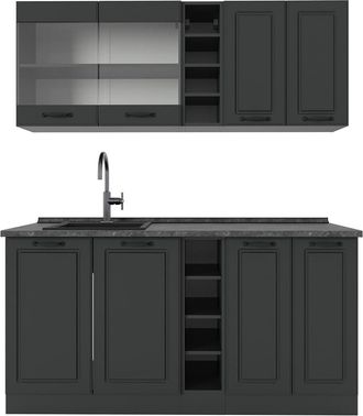 Vicco Singleküche R-Line, Anthrazit Landhaus/Anthrazit, 160 cm, AP Anthrazit