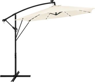 ML Design ML-Design Parasol D&eacute;port&eacute; avec LED Solaire &Oslash; 300 cm Beige en Aluminium &agrave; Manivelle, Protection UV50+ Imperm&eacute;able, Mod&egrave;le Inclinable et Pivotant 360&deg;