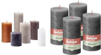 Bolsius Bundle of Bolsius Rustikale Stumpenkerzen - Geschenkset mit 6 St&uuml;ck - New Neutrals - Lange Brenndauer + Bolsius Rustik Stumpenkerzen - Anthrazit - Set