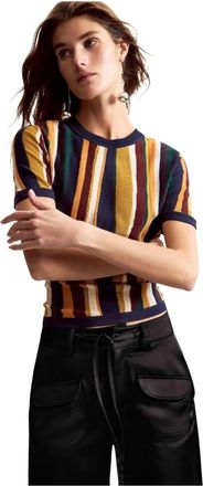 Desigual Femme, Tops, Multicolore, Taille: 44 FR Striped Short Sleeve Round Neck T-shirt