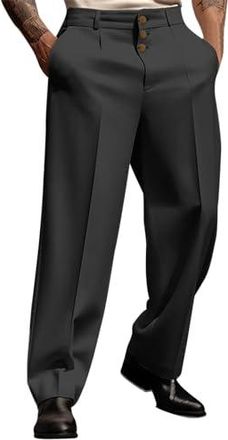 Generic Pantalon formel pour homme - Coupe droite - Pantalon de bureau - Jambe large - Pantalon habillé à lavant plat - Pantalon de travail formel - Pantalon 