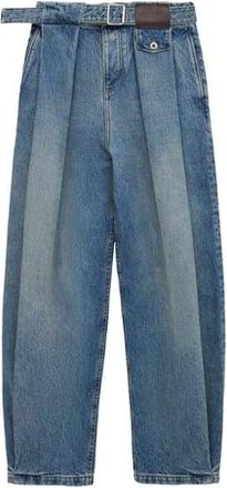 Loewe Jean large &agrave; plis en denim de coton d&eacute;lav&eacute;