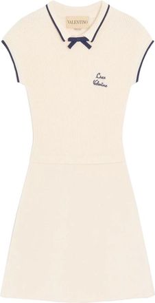 Valentino Garavani Femme, Robes, Blanc, Taille: 38 FR Bow-Collar Ribbed Knit Dress