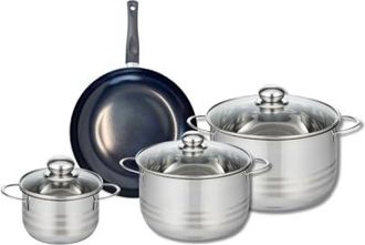 Fackelmann ELO 9714750 Batterie de cuisine 4 pi&egrave;ces, Ensemble de 1 Po&ecirc;le de cuisson 24 cm et 3 faitouts 14, 20 et 24 cm Elo Prima Brillant, inox, induction